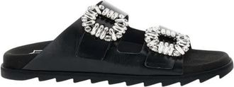 Roger Vivier Sandalen - Flat Black Sandals With Crystal Embellishments - Gr. 36 (EU) - in Schwarz - f&uuml;r Damen