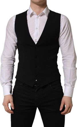 Dolce & Gabbana Mens Black Wool Single Breasted Waistcoat Vest Virgin Clothing