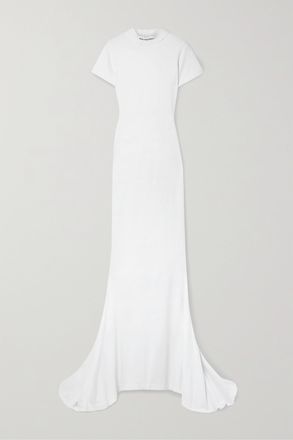 Balenciaga Maxikleid Aus Stretch-baumwoll-jersey Mit Stickerei - Weiß