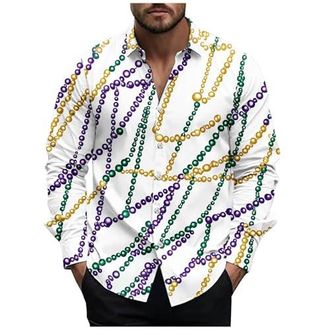 Generic Chemise de bowling colorée boutonnée en satin à manches longues pour homme - Haut décontracté à manches longues pour carnaval, boîte de nuit, soirée d