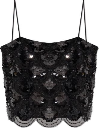 Rotate Rotate Birger Christensen, Femme, Tops, Noir, Taille: 36 FR Haut court &agrave; sequins