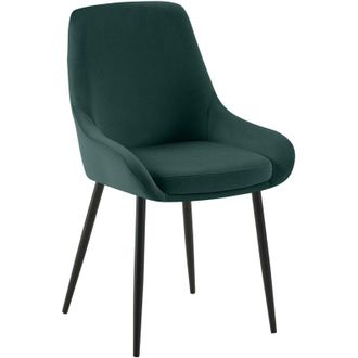 Clp Chaise de salle &agrave; manger Elmira velours Vert M&eacute;tal noir mat