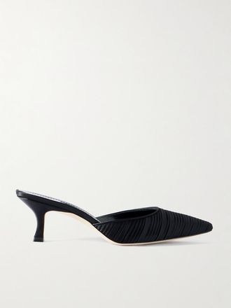 Manolo Blahnik Mules En Satin &Agrave; Plis Et &Agrave; Finitions En Cuir Carolyne 50 - Noir