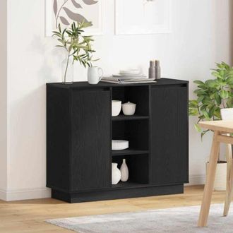 vidaXL Buffet avec porte Ch&ecirc;ne noir 90 x 32 x 75 cm Bois ding&eacute;nierie Vidaxl