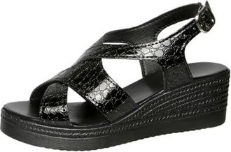 Generic Espadrilles &agrave; plateforme compens&eacute;es &agrave; bout ouvert pour femme avec boucle &agrave; enfiler, Noir, 38.5 EU