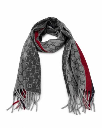 Gucci GG Monogram Cashmere & Wool Scarf - Gray