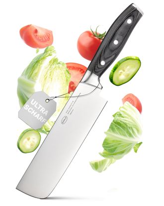 R&ouml;sle WOLFGREY Nakiri Messer 18 cm - Japanisches Kochmesser aus Spezialklingenstahl, Extra scharfes K&uuml;chenmesser mit gerader Klinge & Pakkawood-Griff, Profi