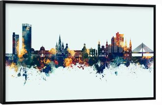 artboxONE Poster mit schwarzem Rahmen 60x40 cm St&auml;dte Bonn Germany Skyline Winter - Bild bonn bunt Cityscape