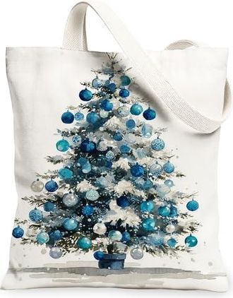 Generic Sacs fourre-tout &eacute;l&eacute;gants en toile, motif arbre festif, sacs de courses r&eacute;utilisables, l&eacute;gers et lavables avec bandouli&egrave;re pour voyage, plage, &eacute;piceri