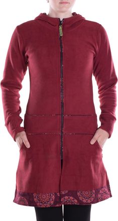 vishes Alternative Bekleidung - Damen lange Fleecejacke Hippiemantel &Uuml;bergangsjacke-n Kapuze dunkelrot 40