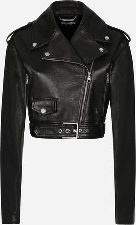 Dolce & Gabbana Bikerjacke Aus Plongé-nappaleder - Frau Mäntel Und Jacken Schwarz 40
