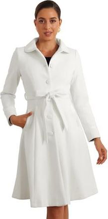 Allegra K Manteau dhiver pour femme avec col claudine et ceinture contrastante Blanc M