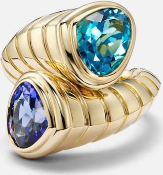 Marina B Ring Toi Et Moi aus 18kt Gelbgold mit Topas und Tansanit