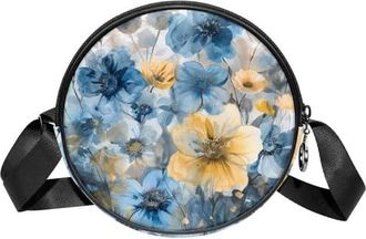 Generic Petit sac &agrave; bandouli&egrave;re circulaire pour femme, motif feuilles florales, sac &agrave; dos avec fermeture &eacute;clair, bretelles r&eacute;glables, sac &agrave; main rond d&eacute;contra