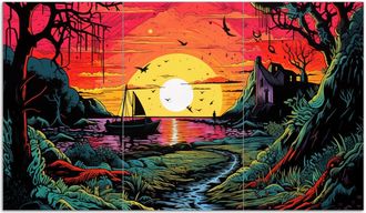 Wallario Herdabdeckplatte/Spritzschutz aus Glas, 3-teilig, 90x52cm mit 13mm hohen Füßen, für Ceran- und Induktionsherde, Verwunschenes Flussdelta