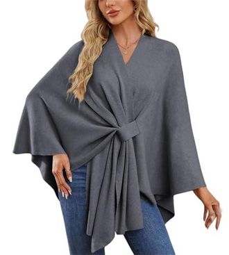 Generic Poncho &eacute;l&eacute;gant doux ouvert sur le devant pour le printemps, lautomne et lhiver, gris fonc&eacute;, Taille unique