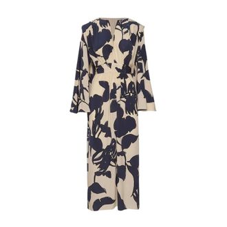 Johanna Ortiz Femme, Robes, Multicolore, Taille: 36 FR Robe Midi en Soie Kimono Ecru/Navy