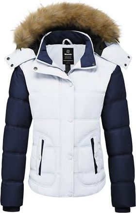 Wantdo Manteau Femmes Hiver Chaud Coupe-vent Veste Rembourr&eacute;e avec Capuche Amovible Veste en Duvet Imperm&eacute;able Blanc XL