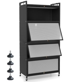 Giantex 5-St&ouml;ckiges K&uuml;chenregal auf Rollen, K&uuml;chenschrank mit Klappt&uuml;ren & 4 Universalr&auml;dern, Mikrowellenst&auml;nder mit Kippschutz, Aufbewahrungsschrank Hochschr