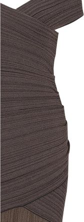 Balmain Off-The-Shoulder Pleated Dress - Brown