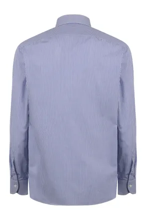 Borriello Mens Cotton Poplin Striped Shirt Blue