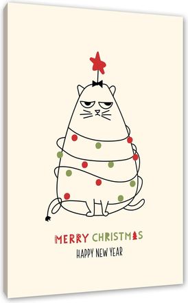 Pixxprint Weihnachts Collection - Weihnachtsbaum Katze I als, Größe: 60x40cm, Leinwandbild, fertig gespannt, Wandbild, Dekoration, Kunstdruck, kein Poster