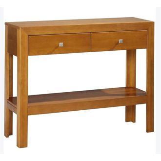 PEGANE Console avec 2 tiroirs et 1 &eacute;tag&egrave;re en pin massif coloris cerisier - Longueur 105 x Profondeur 35 x Hauteur 85 cm