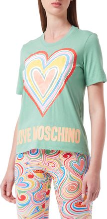 Love Moschino Damen Regular fit in Cotton Jersey met Maxi Multicolor Heart T Shirt, Grün, 42 EU