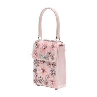 Self Portrait Womens Jeweled Embellished Silk Mini Bag Pink With Crystal