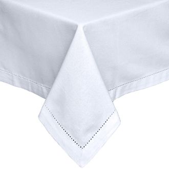 Homescapes Wei&szlig;e Tischdecke mit Hohlsaum aus 100% Baumwolle 178x300 cm, XXL Tischtuch rechteckig, waschbar & pflegeleicht