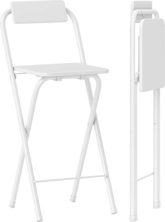 HOMCOM Lot de 2 tabourets de bar - HOMCOM - pliables - dossier et repose-pieds - cadre en acier - 87 cm de haut - blanc