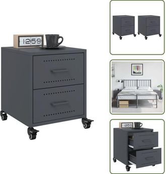 vidaXL Nachttische 2 Stk. Anthrazit 36x39x43,5 cm Stahl - Nachttisch - Nachttische - Schrank - Nachtschrank