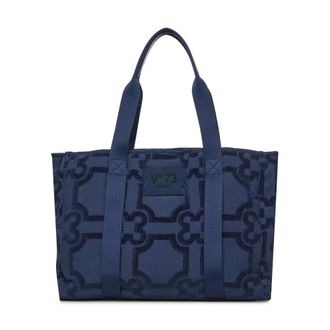 V&deg; 73 Femme, Sacs, Bleu, Taille: ONE Size Denim Logo-Print Tote Bag