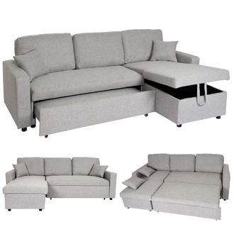 Mendler Ecksofa mit Bettkasten HWC-L17, Couch Sofa L-Form, Liegefl&auml;che Nosagfederung 228cm - grau