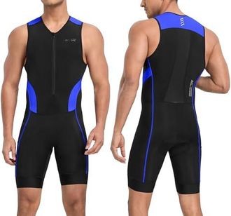 Santic Combinaison de triathlon pour homme - Rembourrée - Une pièce - Sans manches - Pro - Course - Manches courtes - Pour le cyclisme, la natation, la cours