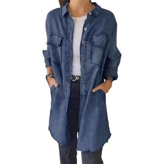 Generic Veste en jean &agrave; manches longues pour femme - Blouses en coton - Hauts d&eacute;contract&eacute;s, noir fonc&eacute;, 5XL