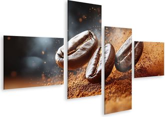 Islandburner Bild auf Leinwand Kaffeebohnen im Detail mit Explosion f&uuml;r K&uuml;che Kaffeeliebhaber Caf&eacute; Bilder Wandbilder Poster