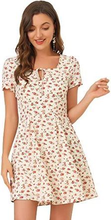 Allegra K Femmes Robe trapèze décontractée Manches Courtes Encolure carrée Blanc-Floral XS
