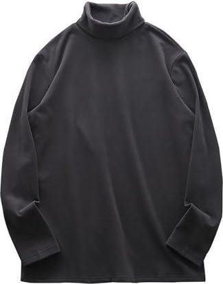 Generic Haut &agrave; col montant pour homme - Col roul&eacute; - Coupe ajust&eacute;e - Manches longues - Pull en coton uni, Tops &agrave; col montant gris fonc&eacute; pour hommes, 4XL