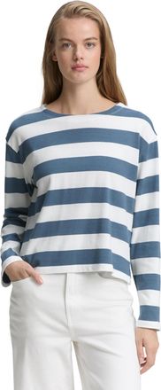 Tom Tailor Damen 1047866 Langarmshirt mit Streifenmuster, 38414-Dusty Blue White Stripe, S