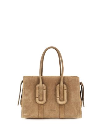 Marc Jacobs Womens Tote Handbag Babe City Hazelnut Suede Calf Leather Shoulder Bags