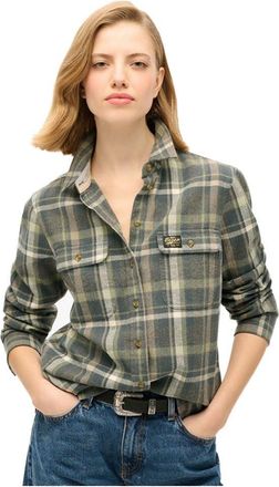 Superdry Damen Flanellhemd mit Holzf&auml;llerkaros Kaki/Grau Kariert 38