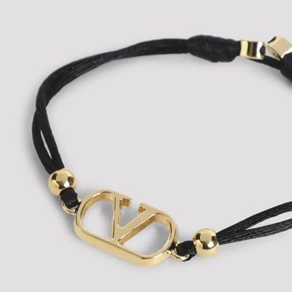 Valentino Garavani Armband - Black Cord Bracelet With Central Gold Emblem - Gr. ONE SIZE - in Mehrfarbig - f&uuml;r Damen