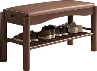 Generic Schuhbank mit Sitzfl&auml;che Belastbar Bis 200 Kg Beine Aus Massivholz Sitzbank mit Stauraum mit Weichem Sitzkissen Aus Leder f&uuml;r Eingangsbereich, Flur, W