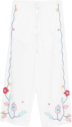 Forte_Forte Femme, Pantalons, Blanc, Taille: 36 FR Pantalon Crayon en Lin avec Broderies Florales