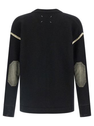 Maison Margiela Virgin Wool with Elbow Patches Cardigan - Black