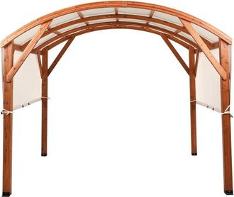 Beliani Pergola Moderne de Jardin en Bois 303 x 300 cm Toit en Toile Blanc Cass&eacute; Scopello