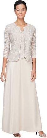 Alex Evenings Womens Two Piece Mother of The Bride Dress with Lace Jacket (Petite and Regular Sizes), Classic Taupe, 10