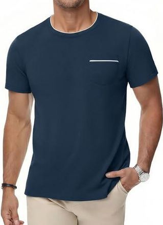 iClosam T-Shirt pour Homme en Coton, T-Shirts &agrave; Manches Courtes avec Poche Poitrine, Manches Courtes, col Rond, Polyvalent et Confortable, Coupe Classique