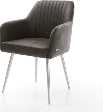 DELIFE Esszimmerstuhl Greg-Flex Mikrofaser Anthrazit Vintage 4-Fuß konisch Edelstahl Taschenfederkern, Esszimmerstühle